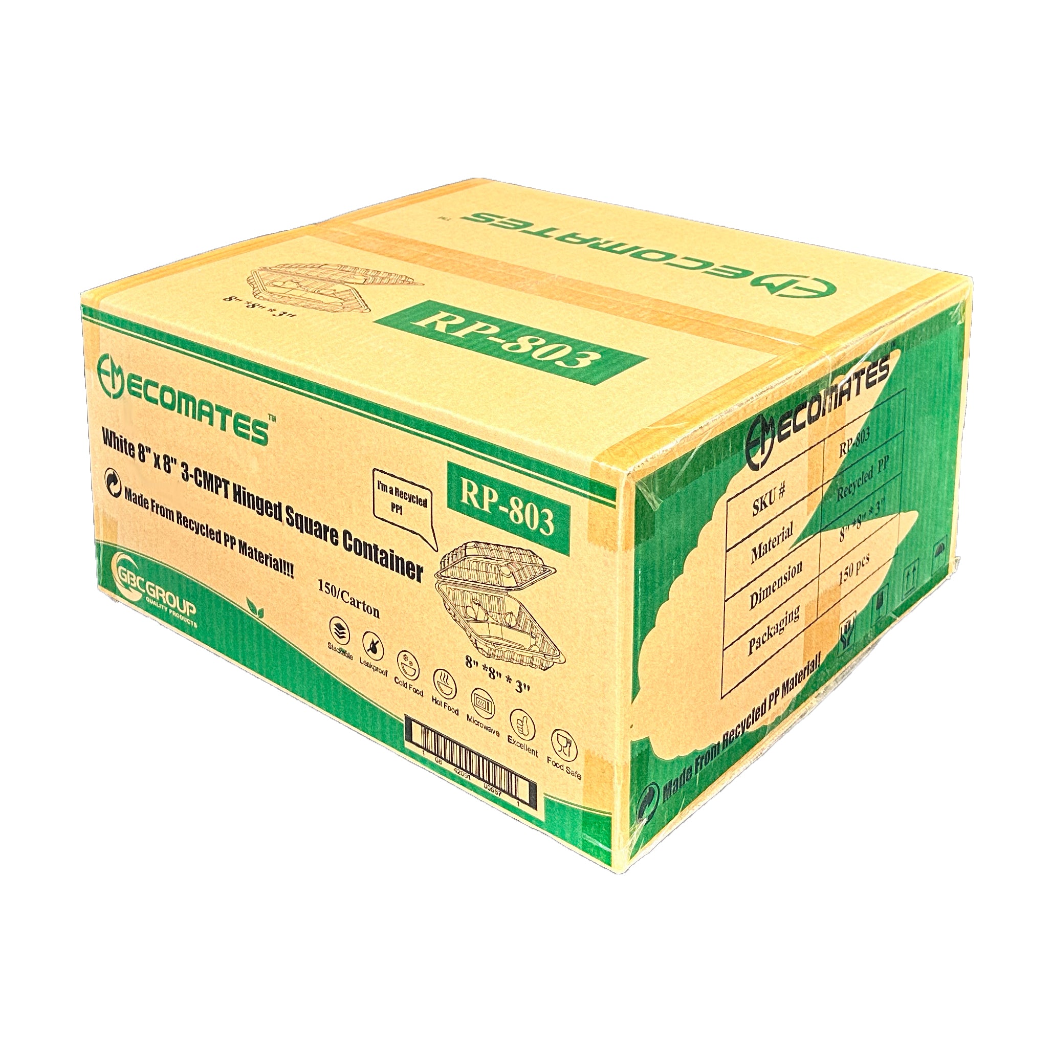 RP-803 8"X8" , 3 Compartment Hinged Container With Vent Hole-150/Case ...